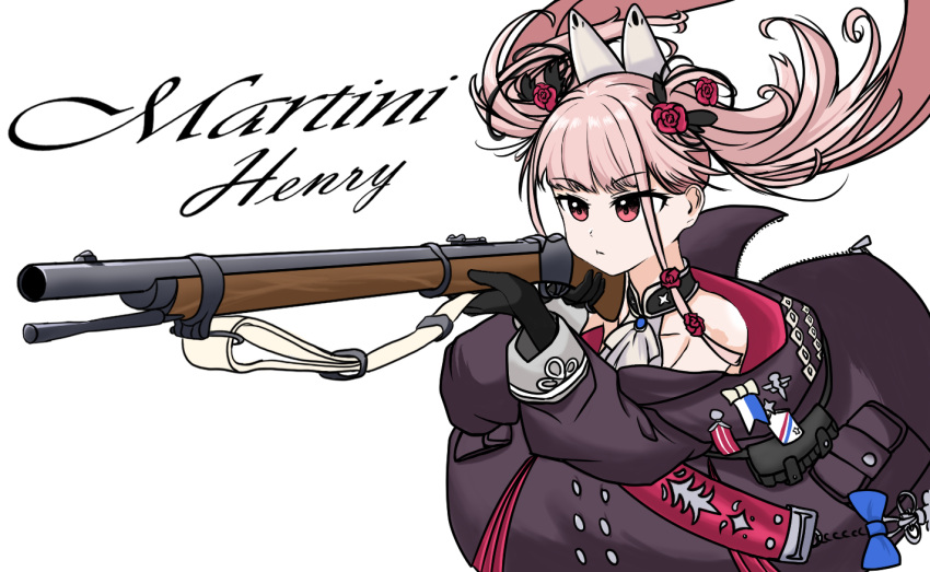 Safebooru - 1girl aiming black gloves character name coat f4 u flower ...