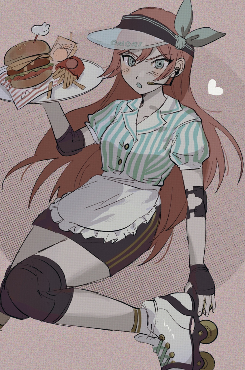 Safebooru - 1girl alternate costume apron aqua eyes aqua hairband aqua jacket aqua tongue aubrey ...