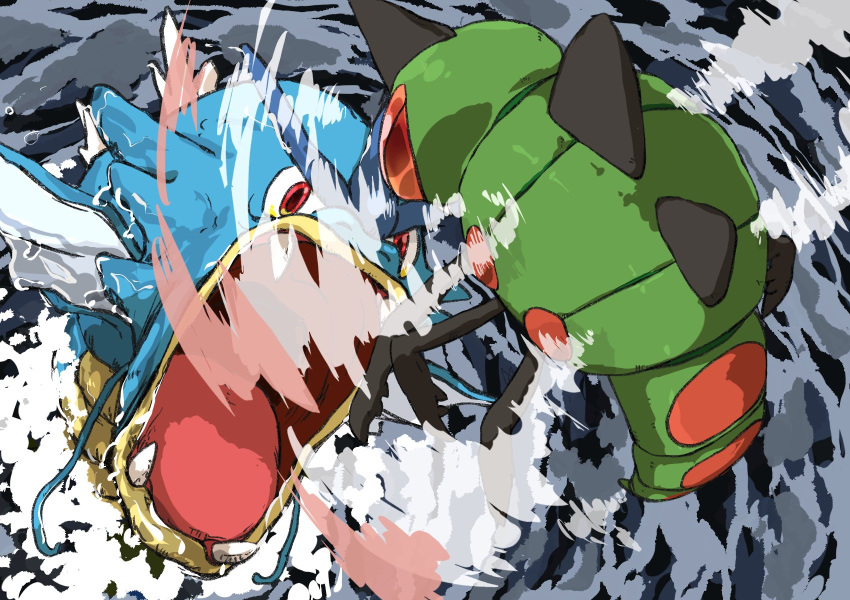 Safebooru - aomon (yuuji7604) battle blue skin bug colored skin compound eyes fangs fins ...