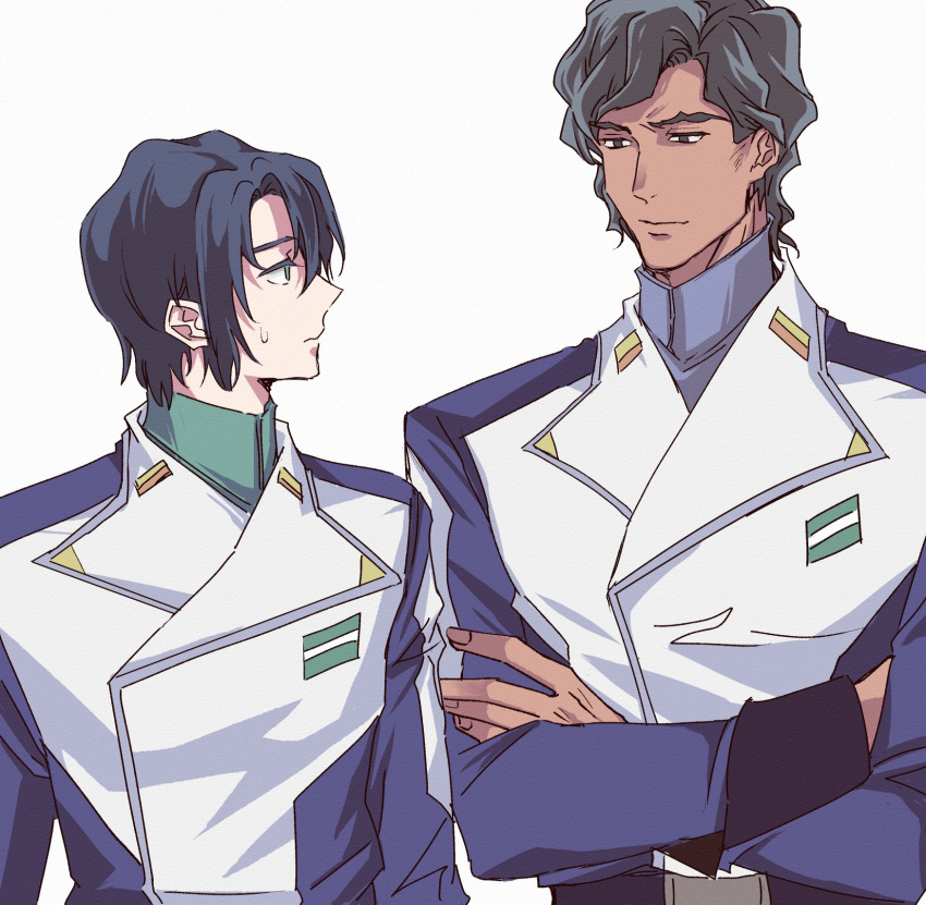 Safebooru - 2boys athrun zala black hair blue hair blue jacket brown ...