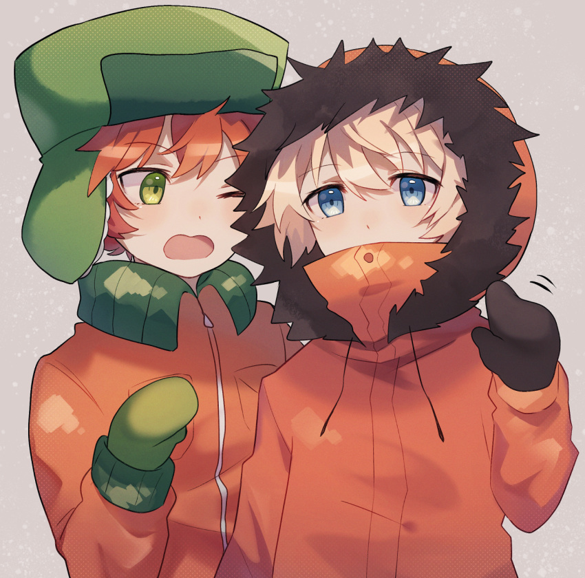 Safebooru - 2boys animification blonde hair blue eyes covered mouth fur ...