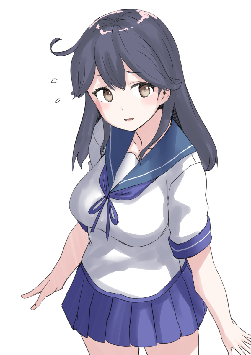 Safebooru - 1girl 30-06 black hair blue sailor collar blue skirt breasts brown eyes cowboy shot ...