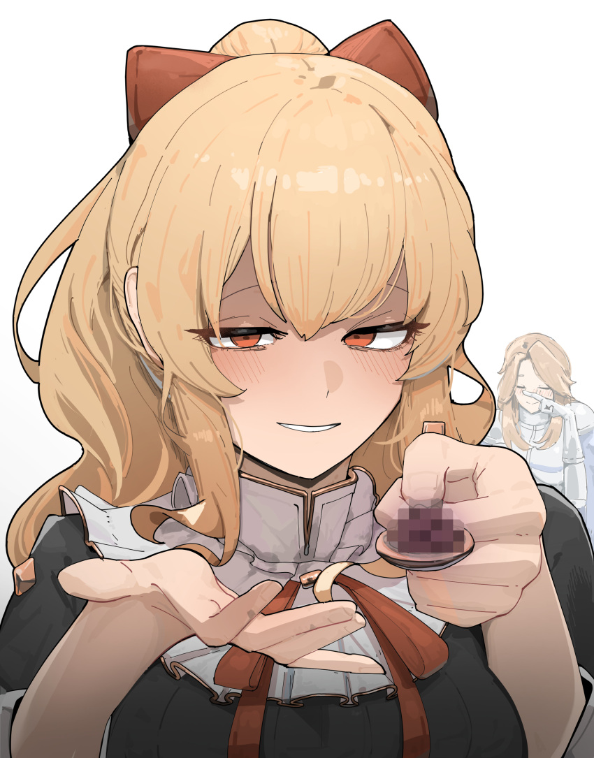 Safebooru - 2girls absurdres azz0422 blonde hair bow brown hair ...
