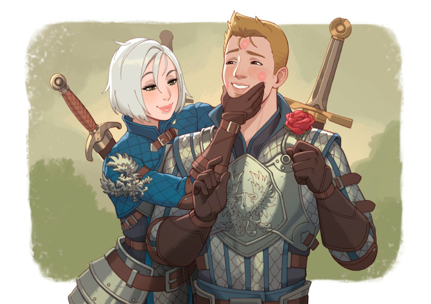 Safebooru - 1boy 1girl alistair (dragon age) armor belt blonde hair breastplate brown belt brown ...