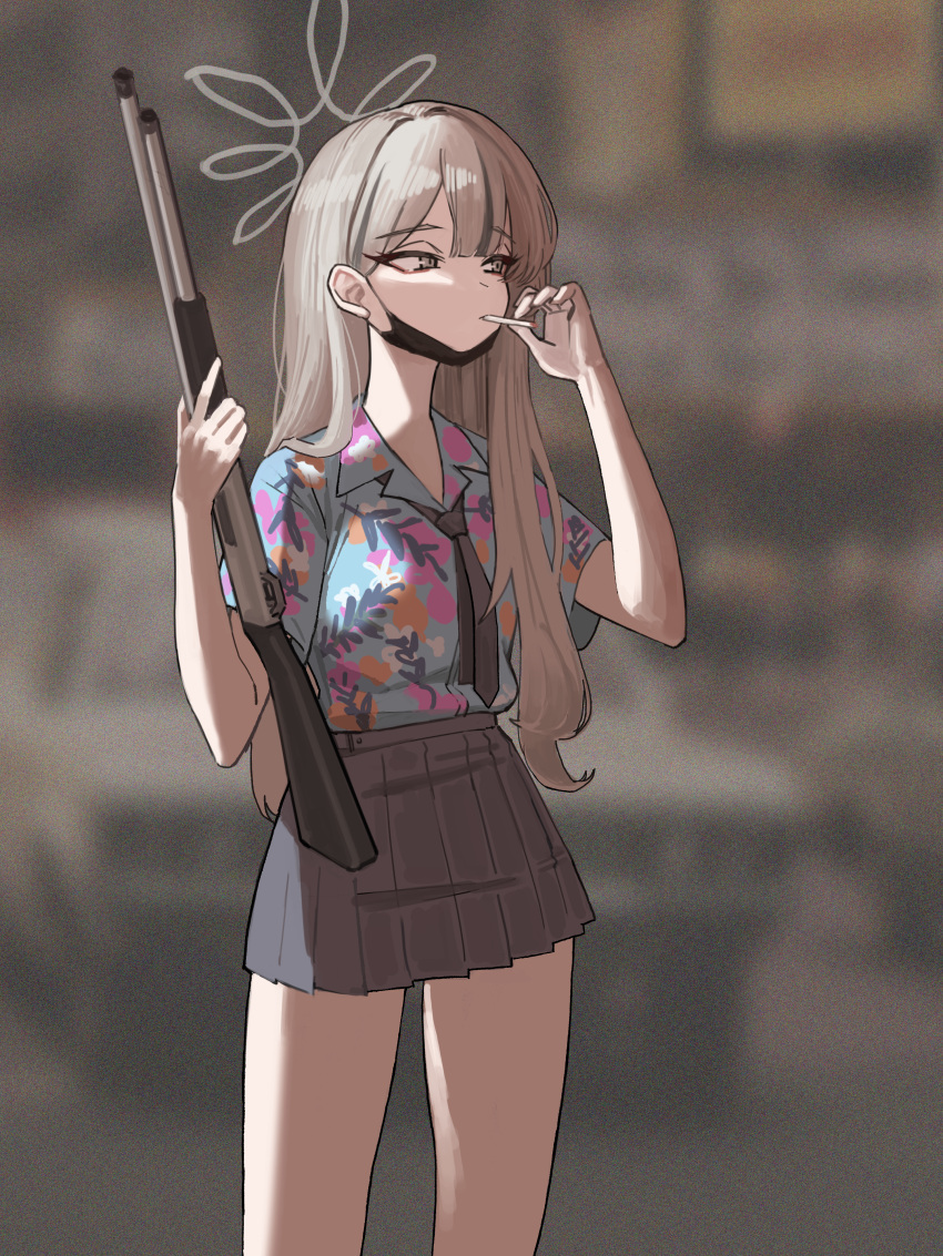 Safebooru - 1girl absurdres black mask black skirt blue archive blue shirt breasts cigarette ...