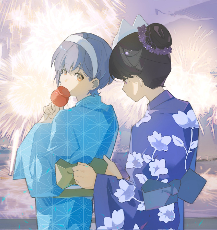 Safebooru - 2girls aerial fireworks bang dream! bang dream! it's mygo!!!!! blue kimono brown ...