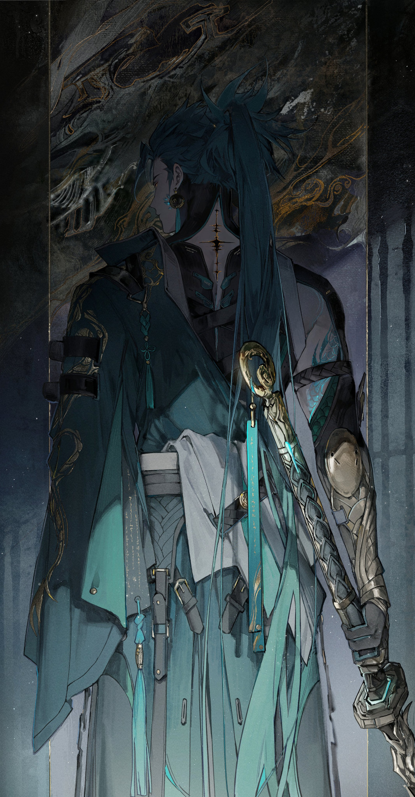 Safebooru - 1boy absurdres arm armor arm belt arm strap armor back cutout belt black belt black ...