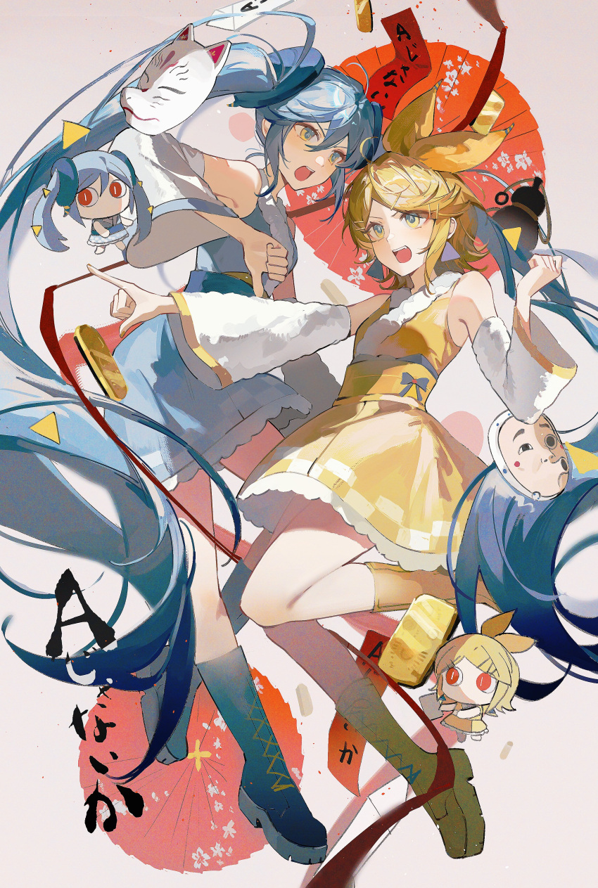 Safebooru - 2girls absurdly long hair absurdres angry aqua hair blonde hair breasts chibi ...