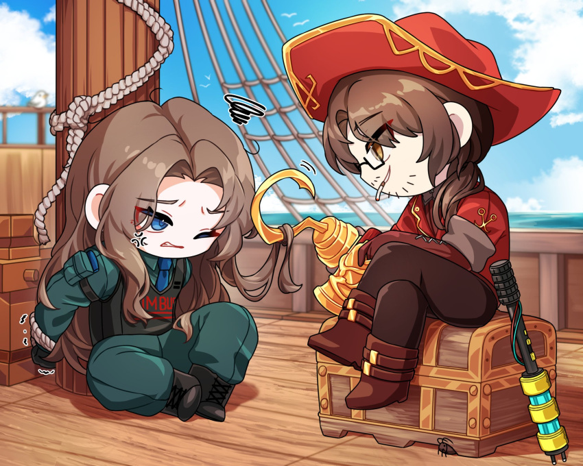 Safebooru - 1boy 1girl black pants blue eyes bound bound arms brown hair bug clenched teeth ...