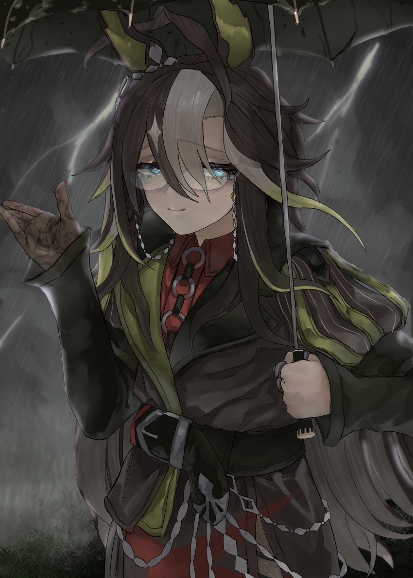 Safebooru - 1girl absurdres ahoge animal ears belt black belt blue eyes brown hair collared ...