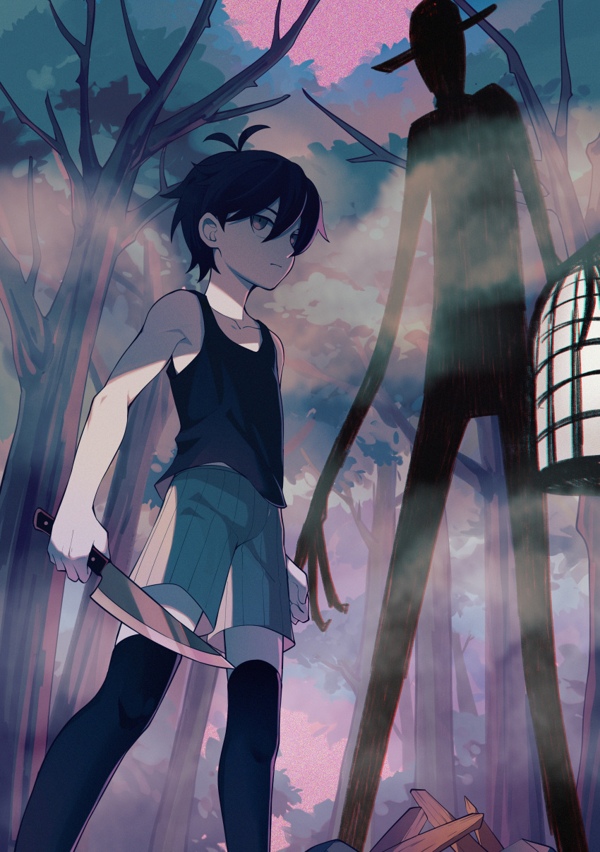 Safebooru - 2boys absurdres black eyes black hair black tank top black ...