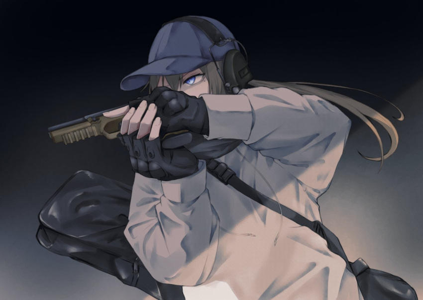 Safebooru - 1girl bag baseball cap black bag black gloves blonde hair blue eyes blue hat ...