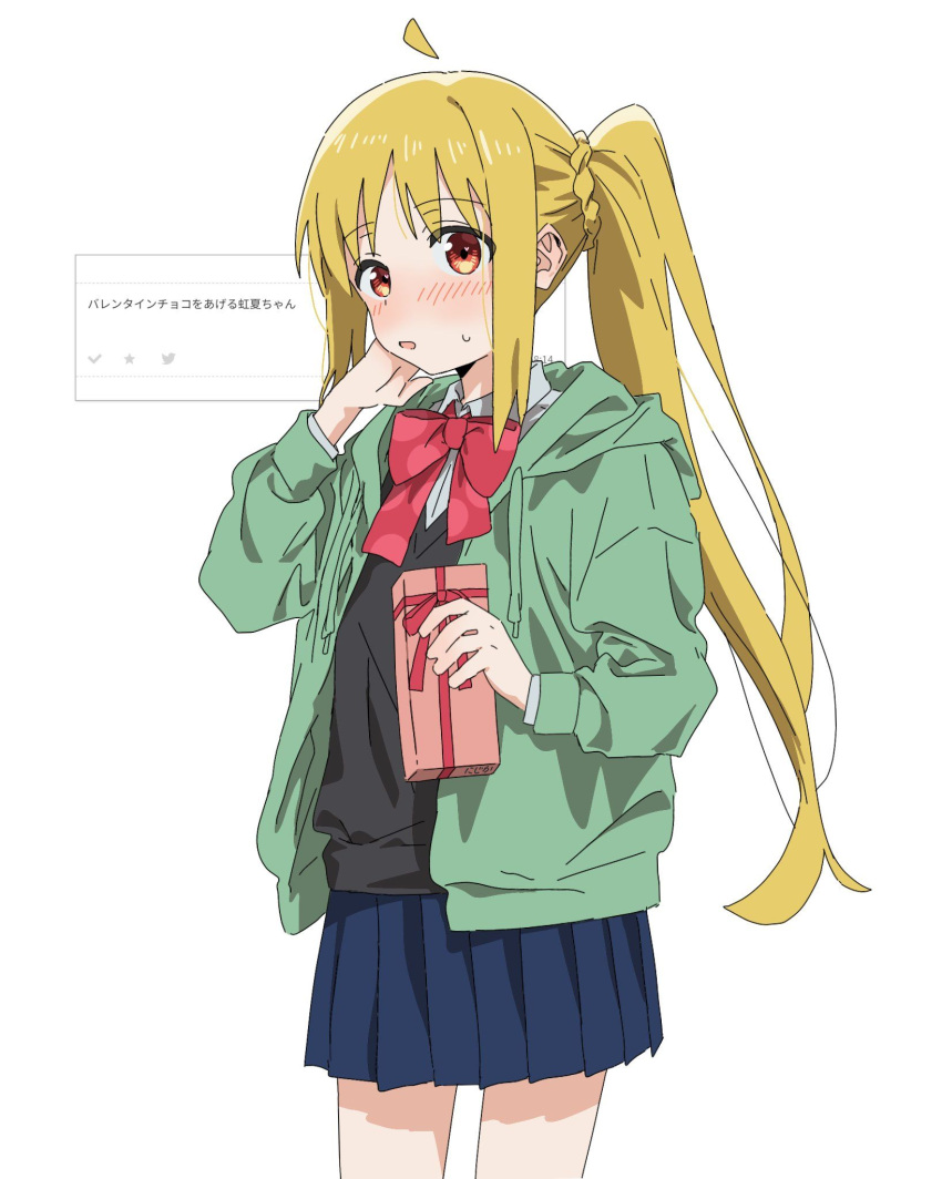 Safebooru - 1girl ahoge black vest blonde hair blue skirt blush bocchi the rock! bow bowtie ...