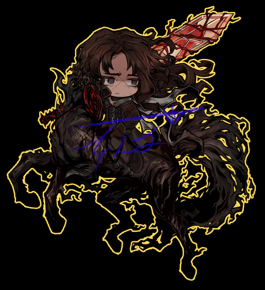 Safebooru - 1boy black background brown coat brown eyes brown hair coat ...