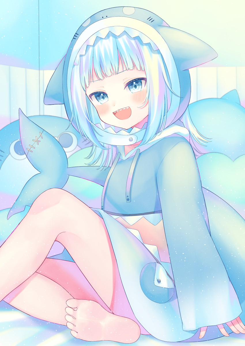 Safebooru - 1girl absurdres animal hood bloop (gawr gura) blue eyes erunoto fins fish tail gawr ...