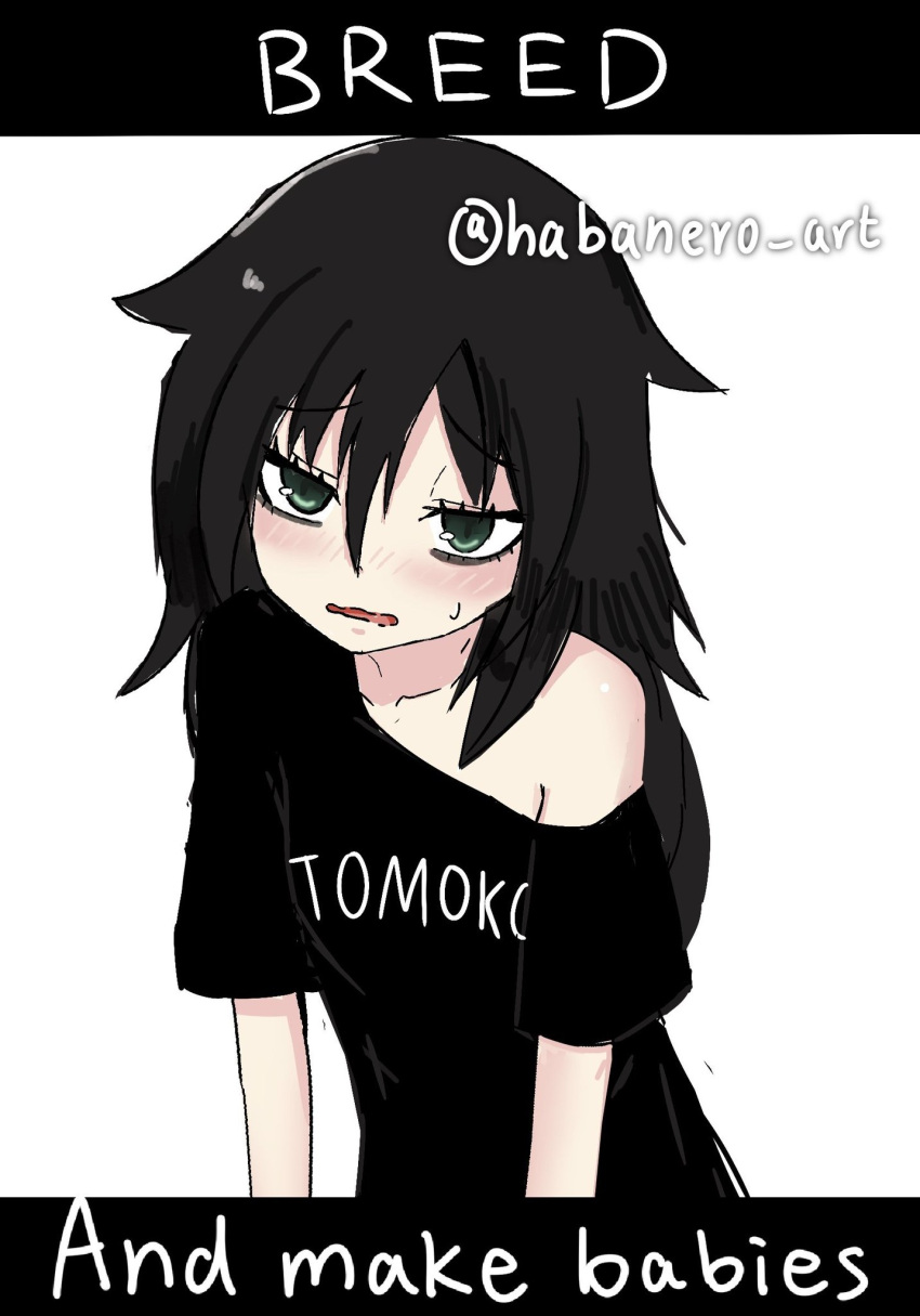 Safebooru - 1girl black hair black shirt female green eyes habanero art ...