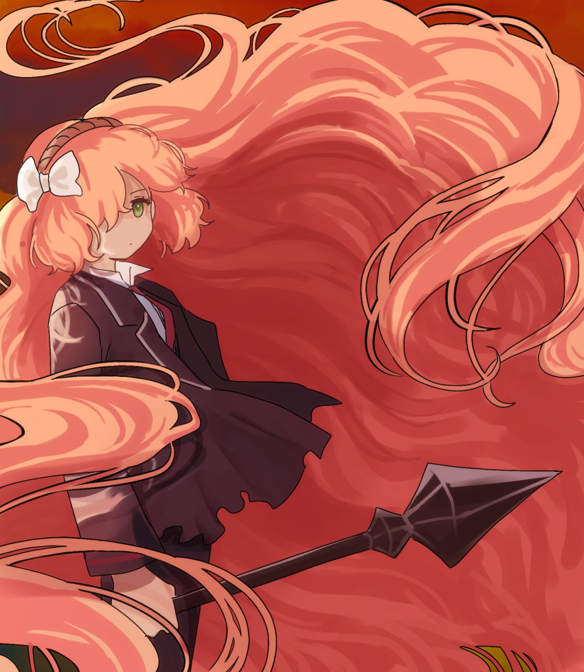 Safebooru - 1girl big hair black jacket black pants bow collared shirt ...