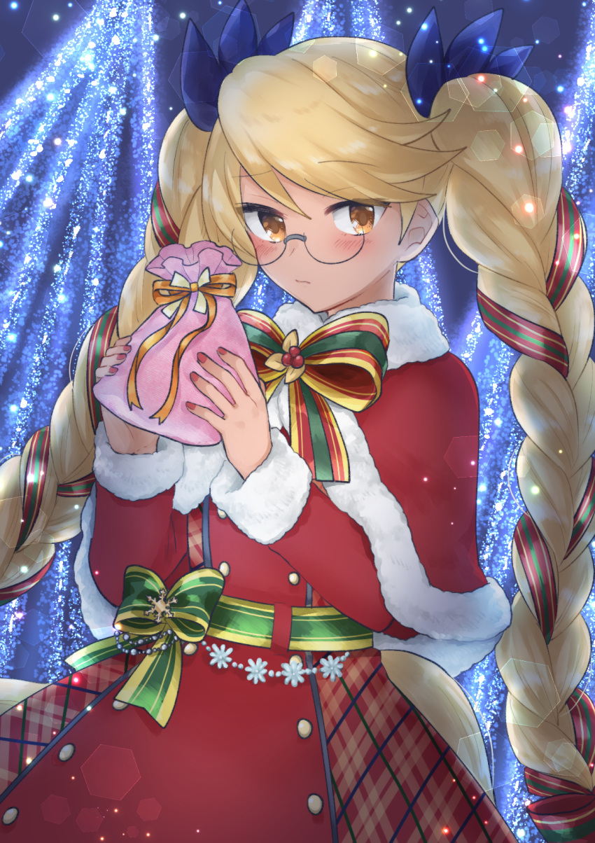 Safebooru - 1girl alternate costume alternate hairstyle bag blonde hair blush bow bowtie braid ...