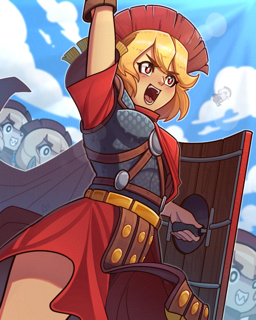 Safebooru - 4girls :d arm up armor blonde hair blush borrowed character ...