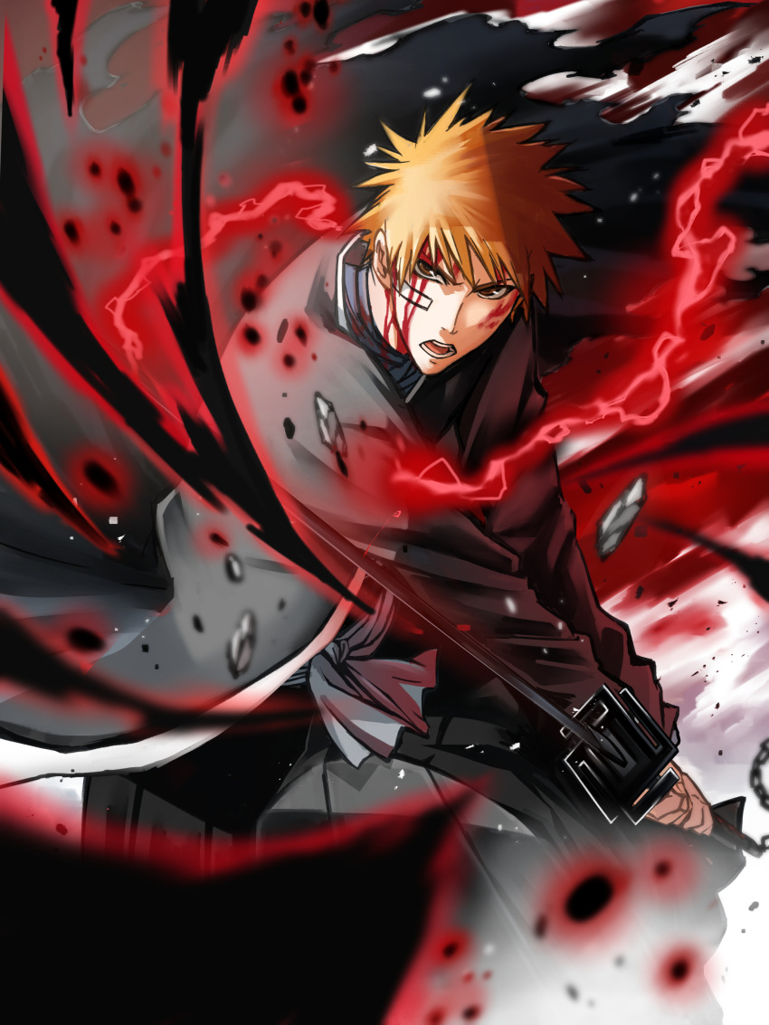 Safebooru - 1boy absurdres bankai black hakama bleach blood blood on ...