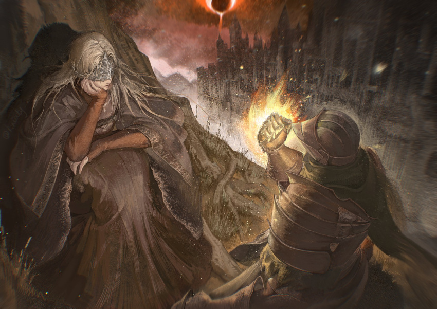 Safebooru - 1girl 1other ambiguous gender architecture armor ashen one (dark souls 3) black ...