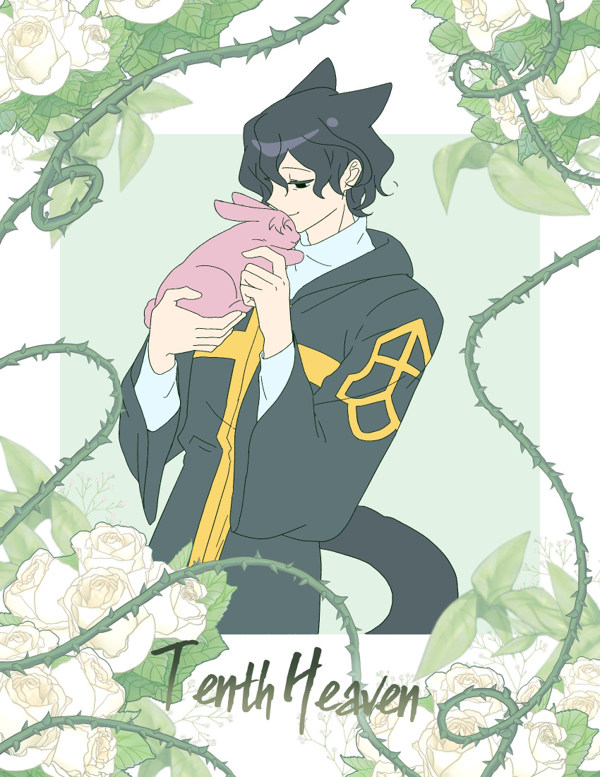 Safebooru - 1boy animal animal ears animalization black coat black eyes black hair cat boy cat ...