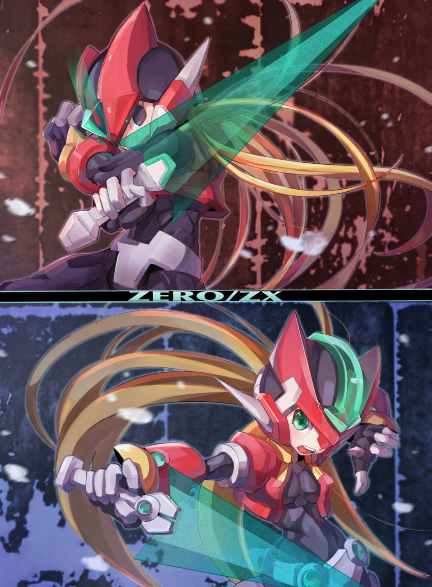 Safebooru - 1boy 1girl aile (mega man zx) armor black bodysuit black ...