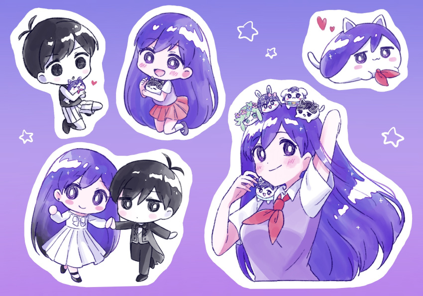 Safebooru - 2boys 2girls :d :o animal animal on head animalization ...