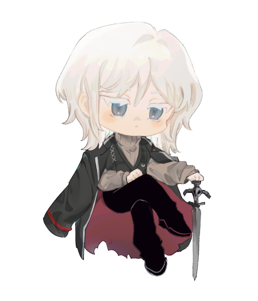 Safebooru - 1girl absurdres black coat black pants black vest blue eyes chibi closed mouth coat ...