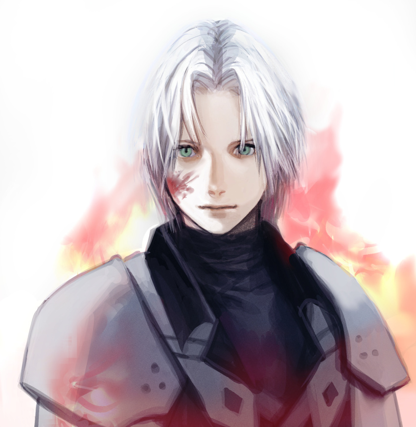 Safebooru - 1boy aged down armor black coat black sweater blood blood on face closed mouth coat ...