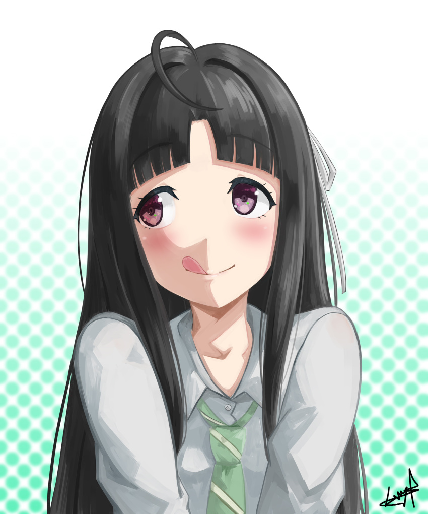Safebooru - 1girl absurdres ahoge averting eyes awa subaru black hair blush collared shirt ...