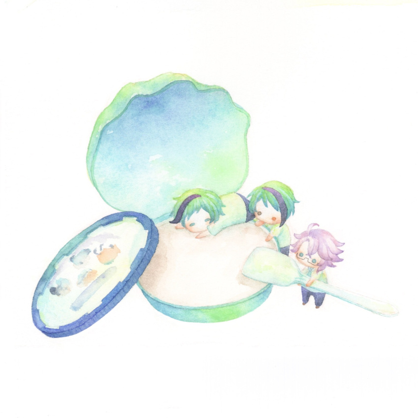 Safebooru - 3boys azul ashengrotto blue eyes brown eyes chibi clam ...