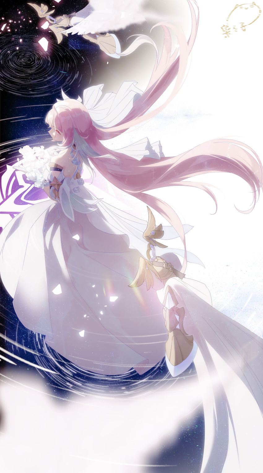 Safebooru - 0v0 1girl absurdres bare shoulders bell bouquet bridal veil ...