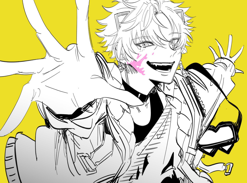 Safebooru - 1boy borrowed character collar fangs goggles highres jacket ...