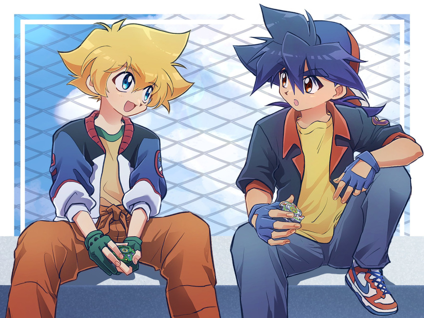 Safebooru - 2boys bakuten shoot beyblade beyblade beyblade (object) black jacket blonde hair ...