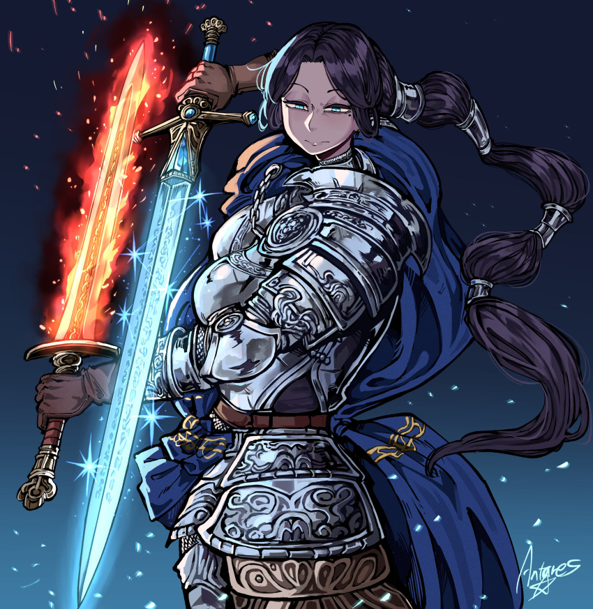 Safebooru - 1girl absurdres antares topaz armor artist name black hair ...