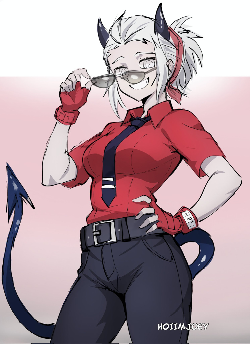 Safebooru - 1girl bandana belt black belt black horns black necktie black pants demon demon girl ...