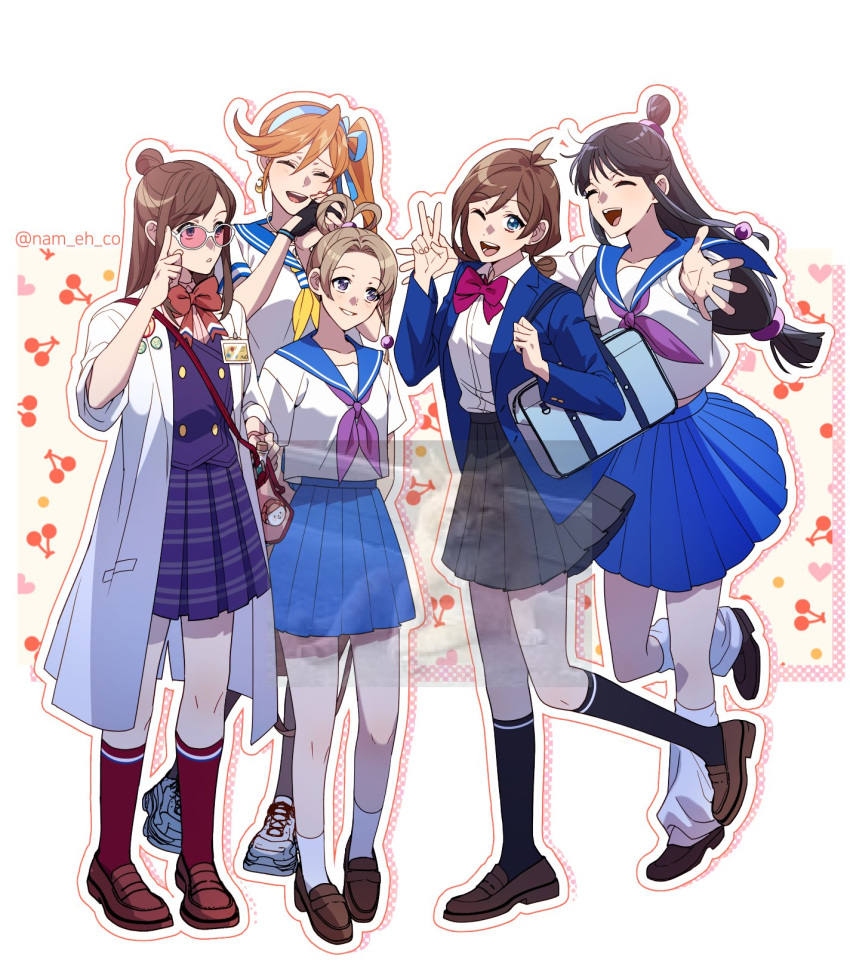 Safebooru - 5girls ;d ace attorney alternate costume athena cykes bag ...