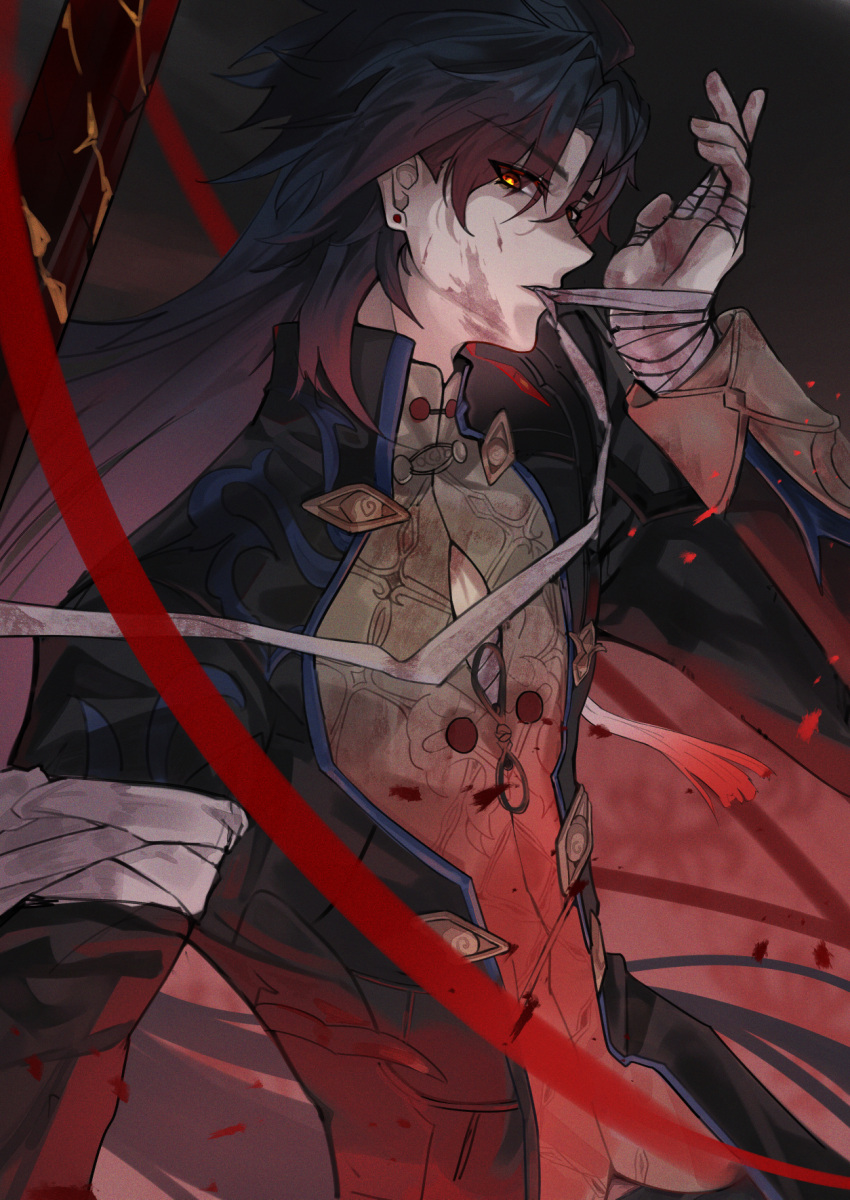 Safebooru - 1boy bandage in mouth bandaged arm bandaged chest bandaged ...