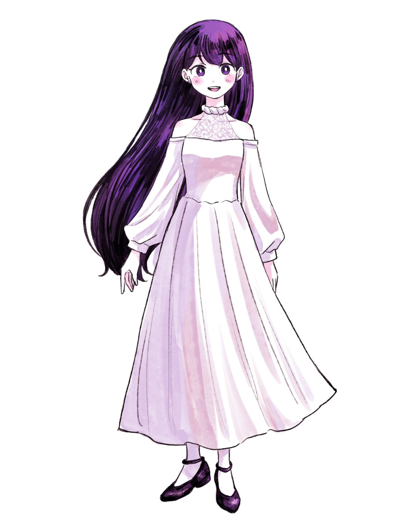 Safebooru - 1girl bare shoulders black eyes black footwear black hair blush collarbone dress ...