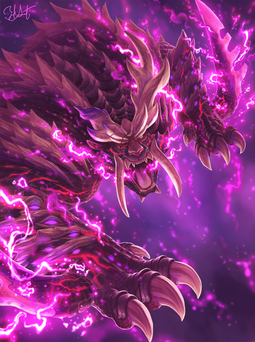 Safebooru - arm blade asymmetrical horns aura breath weapon breathing ...