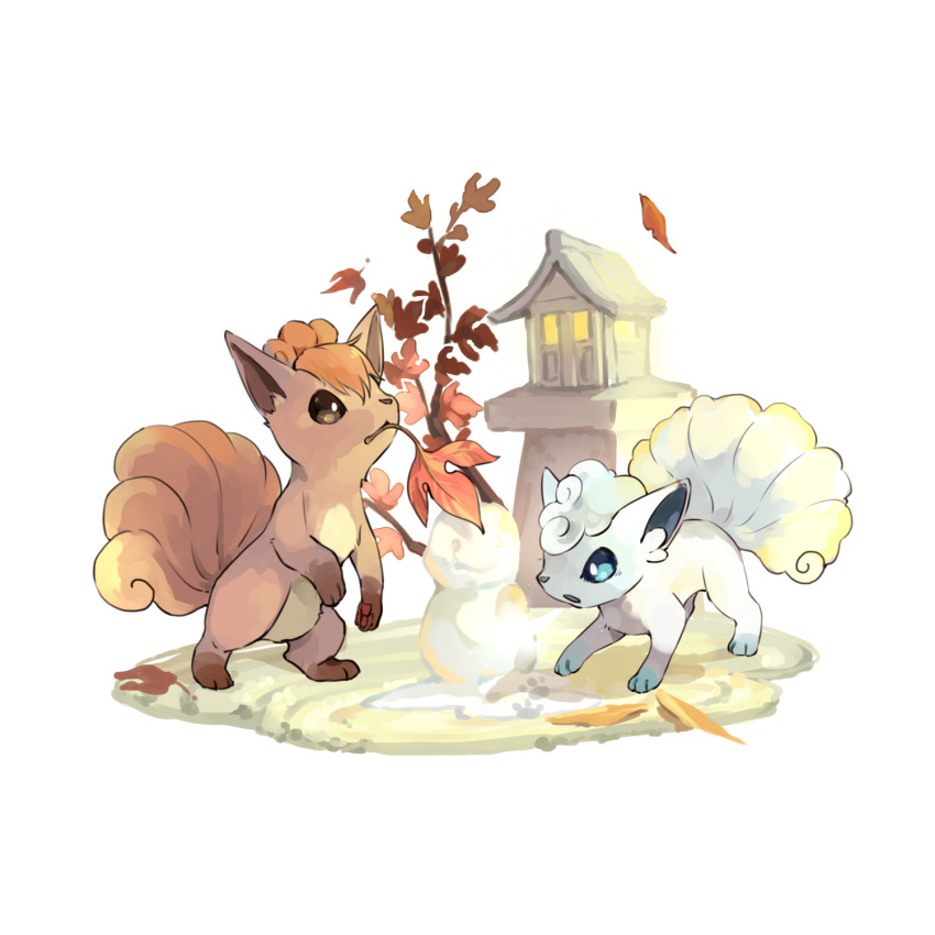 Safebooru - alolan vulpix animal focus autumn leaves blue eyes dlitw ...