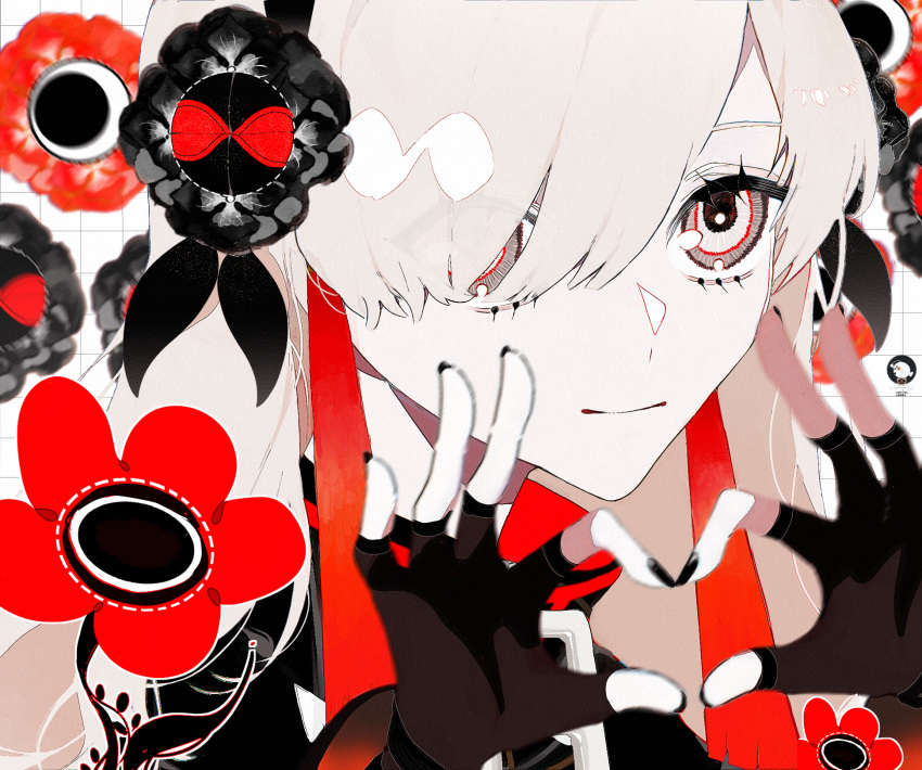Safebooru - 1girl anemone (flower) black flower cho96850 close-up fingerless gloves flower ...