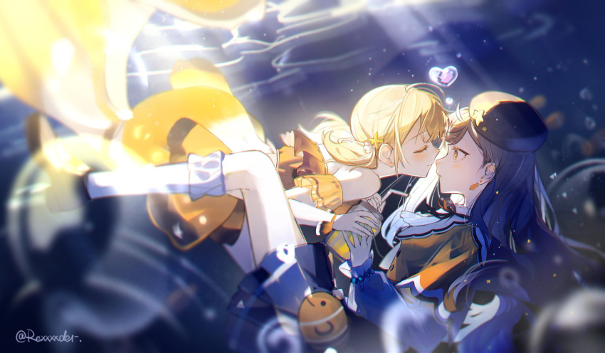 Safebooru - 2girls azusawa kohane blonde hair blue hair blue shirt blue skirt chinese commentary ...