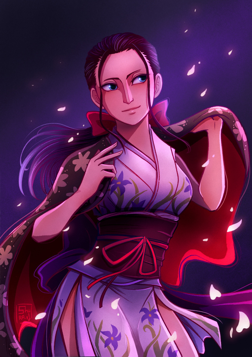 Safebooru - 1girl absurdres blue eyes cowboy shot english commentary floating hair floral print ...