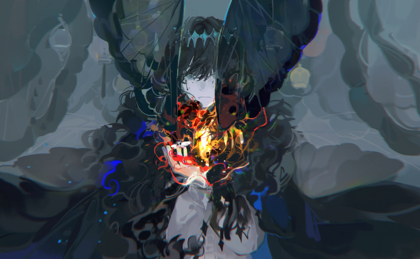 Safebooru - 1boy absurdres blue eyes bug burning burning clothes ...