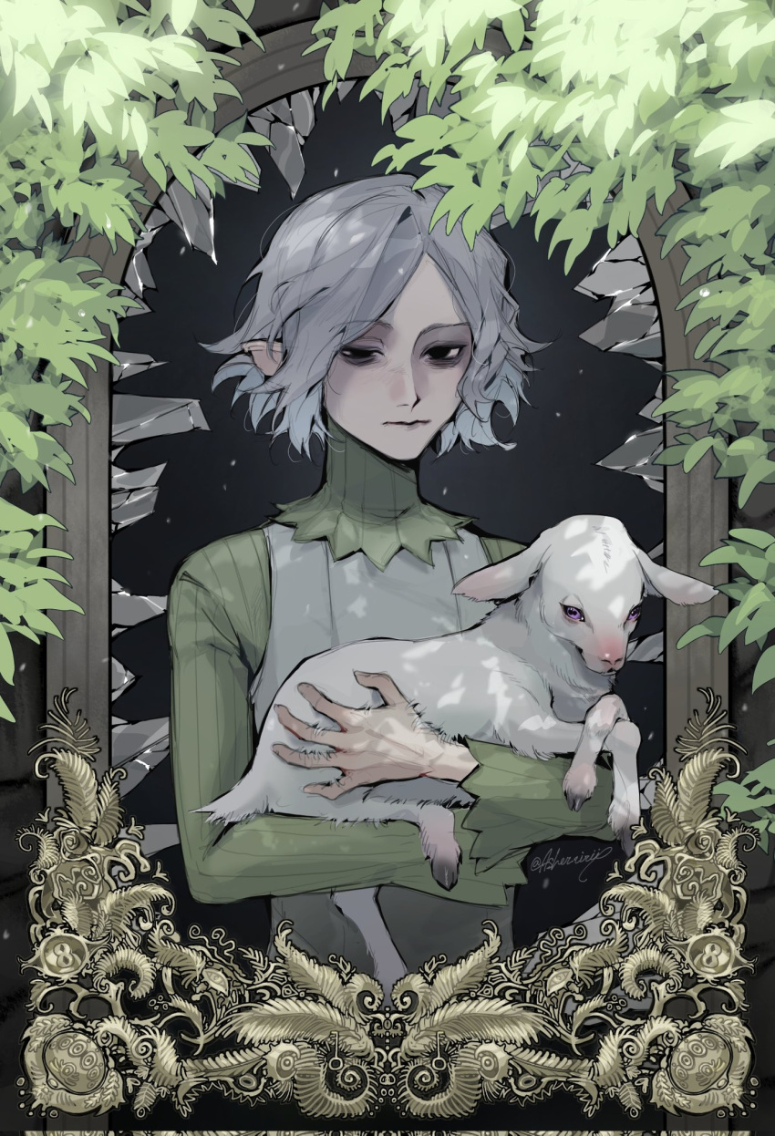 Safebooru - 1boy animal asherririi bags under eyes black eyes branch ...