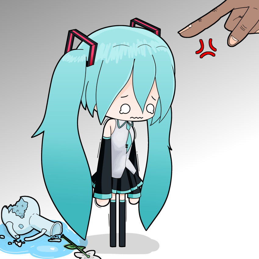 Safebooru - 1girl anger vein blue eyes blue hair broken vase crying ...