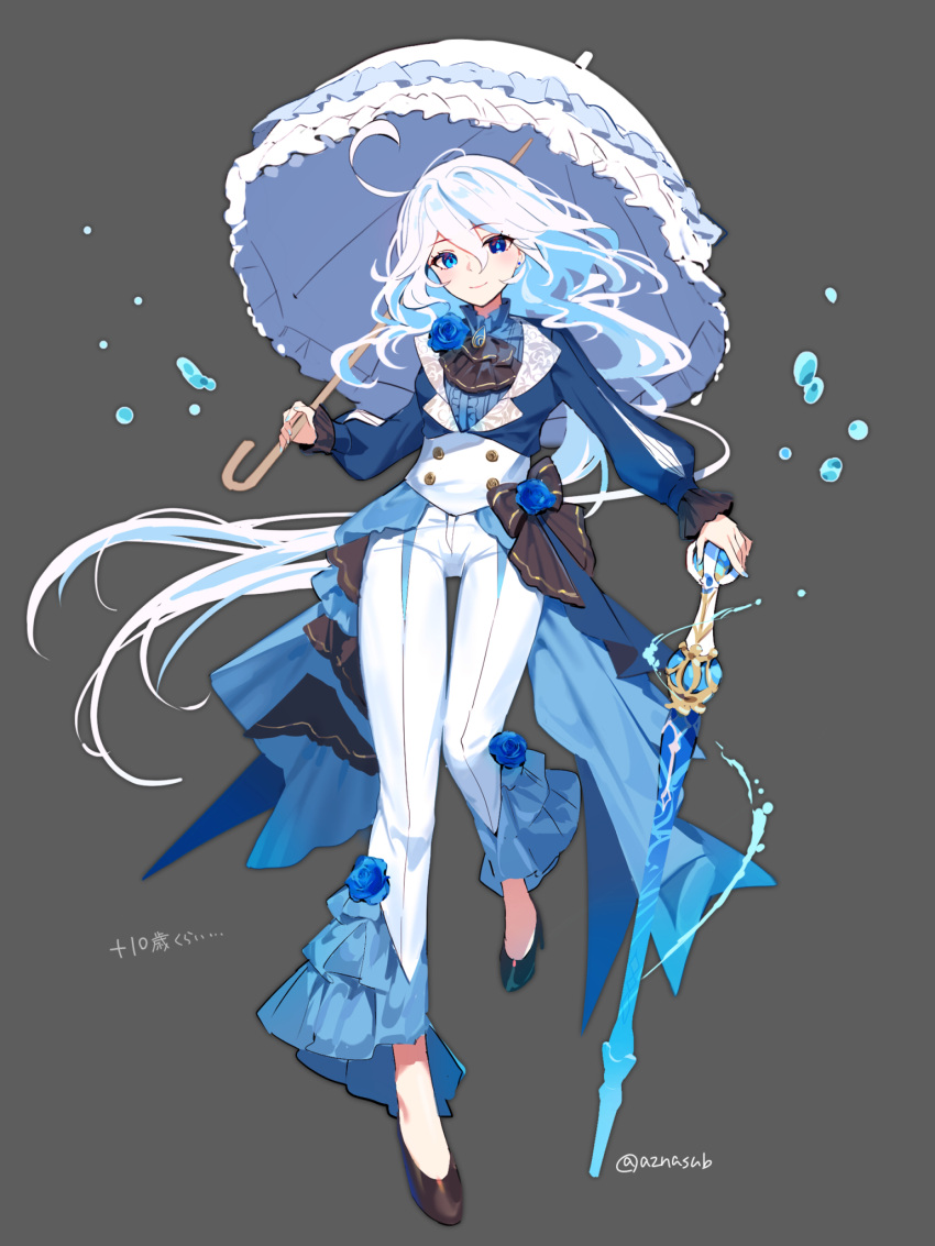 Safebooru - 1girl ahoge alternate costume azna black footwear blue eyes blue hair blue nails ...
