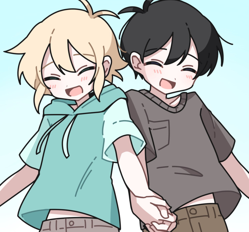 Safebooru - 2boys basil (faraway) (omori) basil (omori) black hair blonde hair blush brown shirt ...